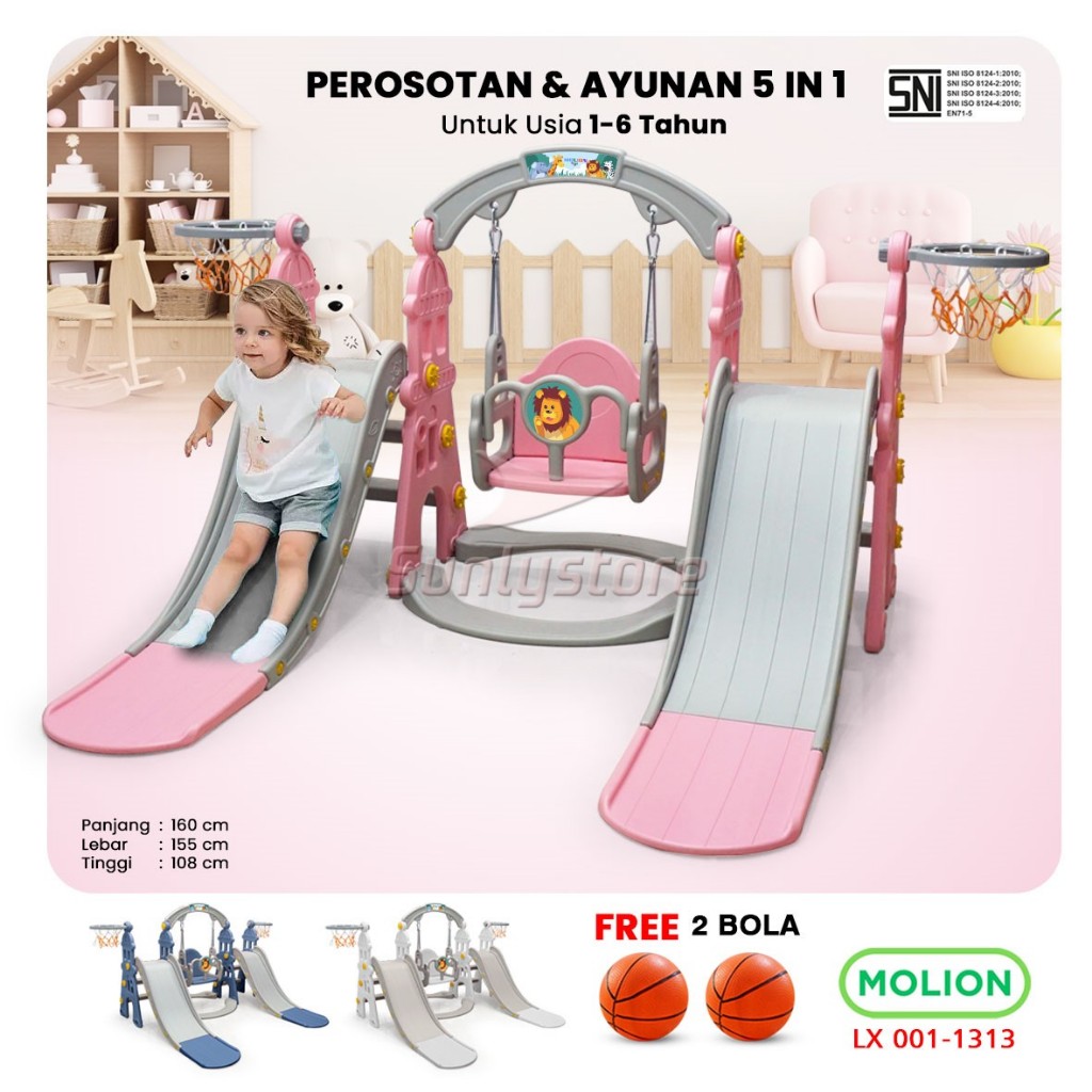 Jual MOLION Mainan Perosotan 5in1 Seluncuran Double Slide Swing ...