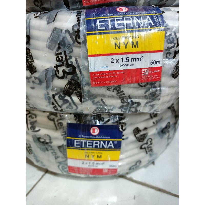 Jual Eterna Kabel NYM kawat Tembaga 2x1,5 2x1.5 mm 50M/1Rol asli eterna | Shopee Indonesia