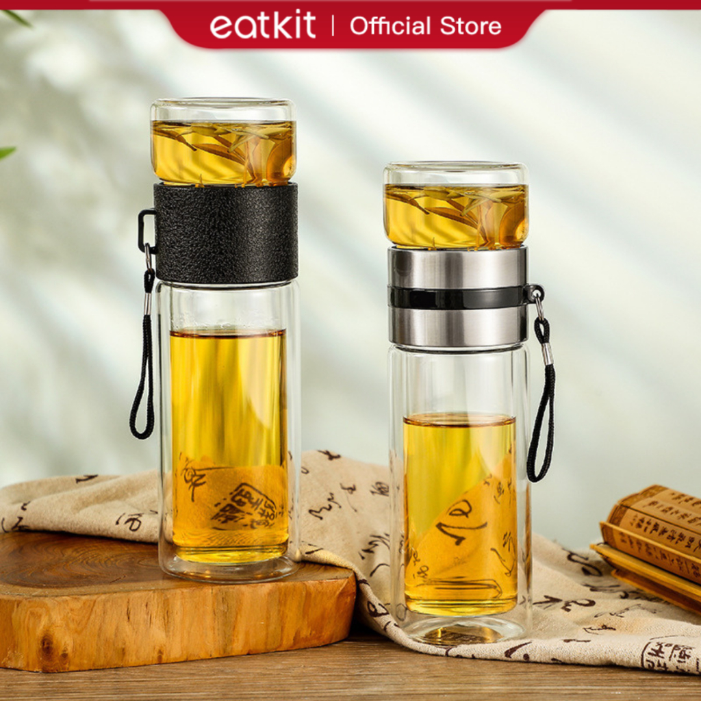 Jual Eatkit 420ml Double Glass Bottle | Botol Minum Kaca Penyaring Teh ...