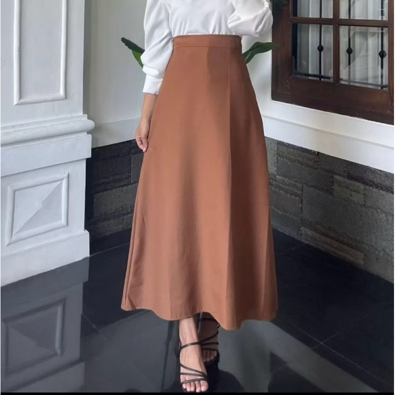 Jual Rok Skirt Korea Style Lebar Payung Longgar Polos Wanita Panjang A ...