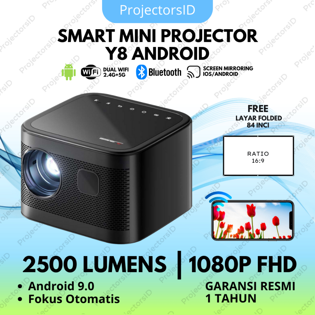 Jual Proyektor Mini LED Y8 Android 9.0 Wifi 2500 Lumens | Proyektor ...