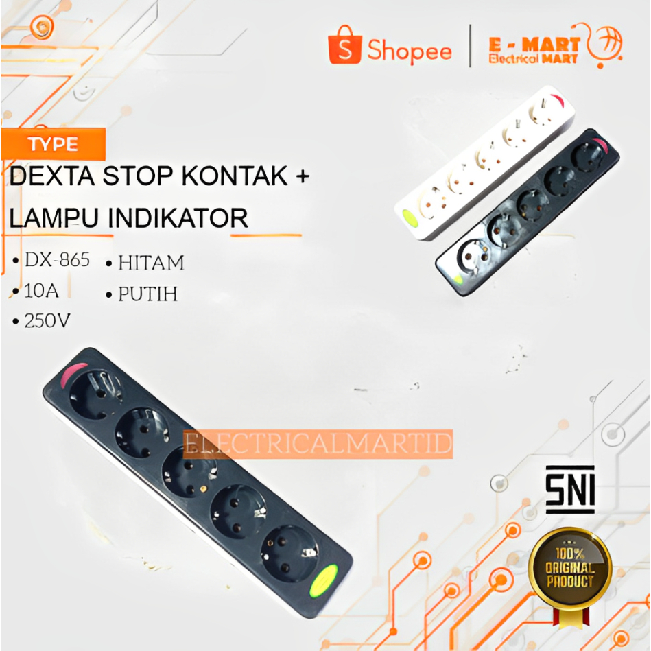 Jual DEXTA Stop Kontak + Lampu INDIKATOR 2 3 4 5 Lubang Hitam Putih | Shopee Indonesia