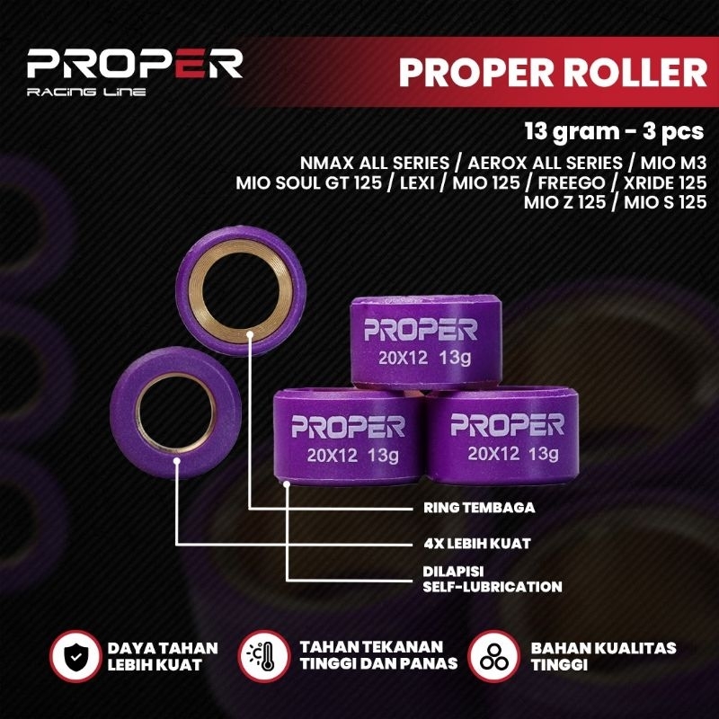 Jual ROLLER PROPER 20X12 9-13 GRAM NMAX/AEROX/LEXI/MIO M3/FINO 125/SUOL ...