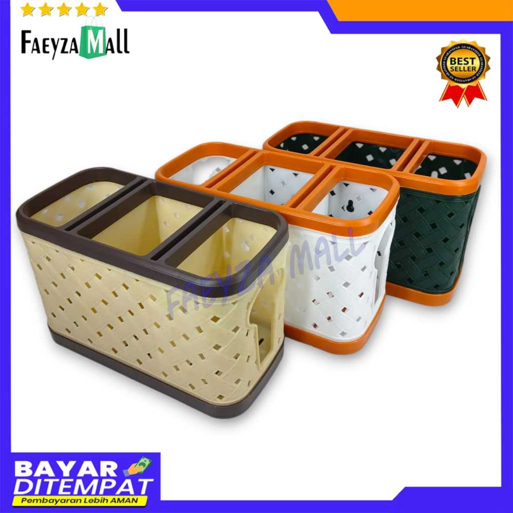 Jual TEBAL BANGET !! Tempat Sendok Sekat 3 / Wadah Garpu Anyam / Tempat ...