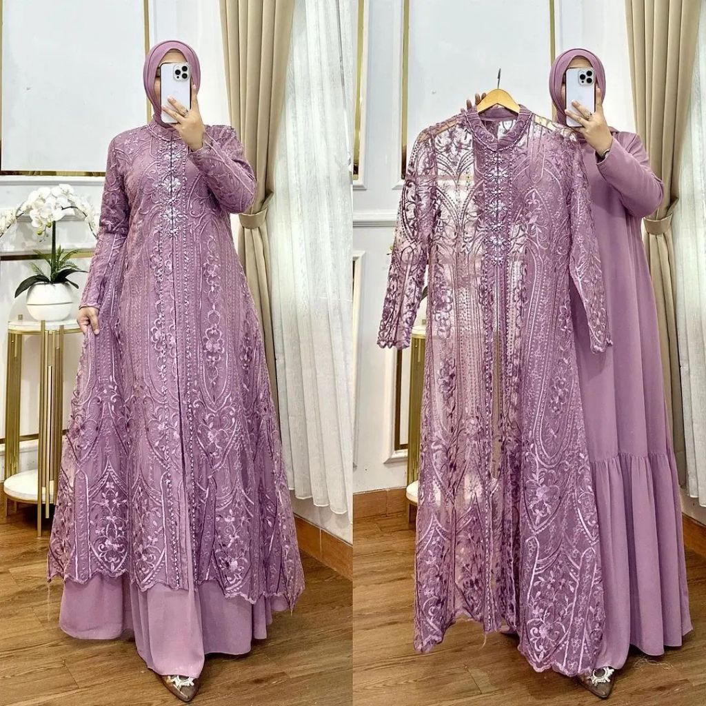 Jual ellyfashion LAKSMI DRESS Brukat Bahan Ceruty Gamis Lebaran 2024 ...