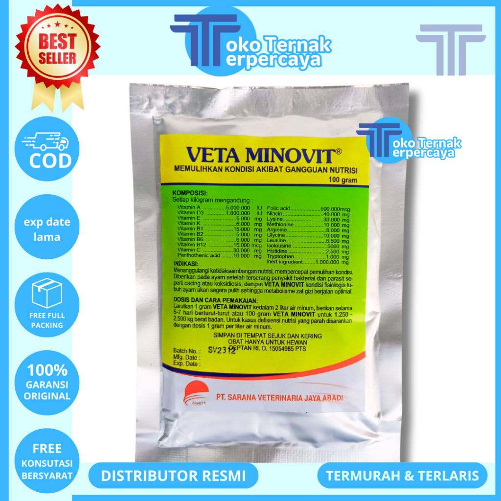 Jual VETA MINOVIT 100 GRAM - Vitamin Asam Amino Hewan Ternak Unggas ...