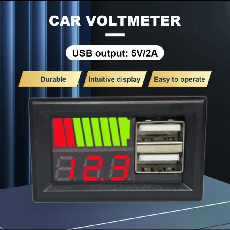 Jual VoltMeter Indicator Level Baterai 12V Aki Plus USB Charger 2A | Shopee Indonesia