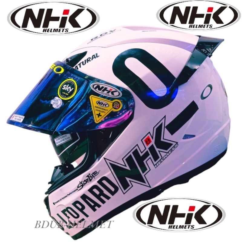 Jual Helm full face NHK gp1000 black dof glos white leopard paket ...