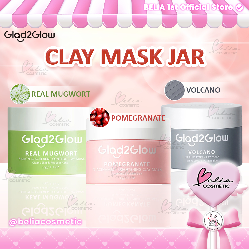 Jual BELIA GLAD2GLOW Clay Mask Jar Series | Pomegranate Niacinamide Brightening | Real Mugwort ...
