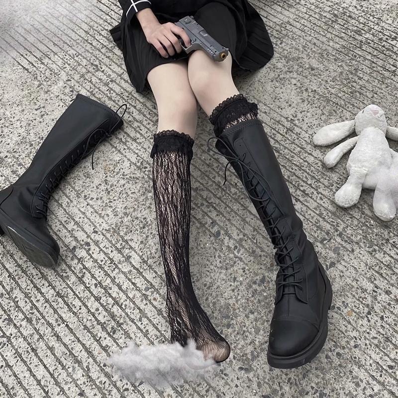 Jual LS Kaos Kaki Stocking Renda Panjang Selutut Fashion Gothic Korean ...