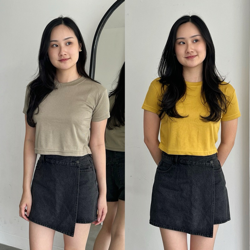 Jual Joanne Crop Top - Kaos Basic Knit Polos Wanita | Shopee Indonesia