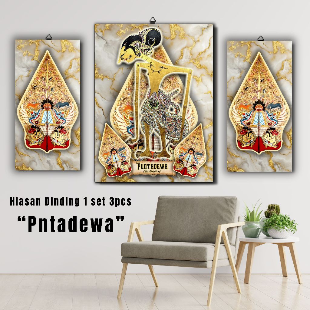 Jual WALLDECOR WAYANG 1 SET PUNTADEWA/YUDHISTIRA JUMBO BINGKAI KAYU MDF ...