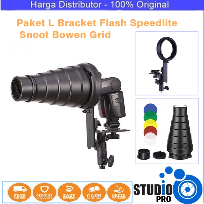 Jual Paket L Bracket Flash Speedlite Snoot Bowen Grid Bowens Mount ...
