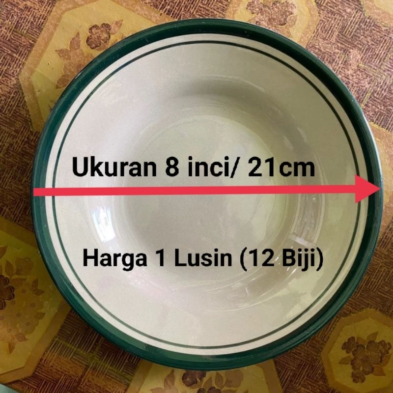Jual piring makan keramik lis hijau ukuran 8" (21cm) Harga 1 Lusin ...