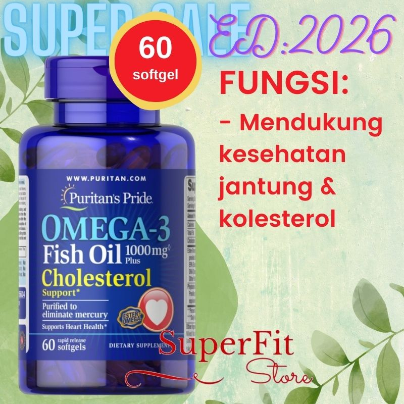 Jual Puritan's Pride Omega 3 Fish Oil 1000mg Plus Cholesterol Support - 60 Softgels | Shopee ...