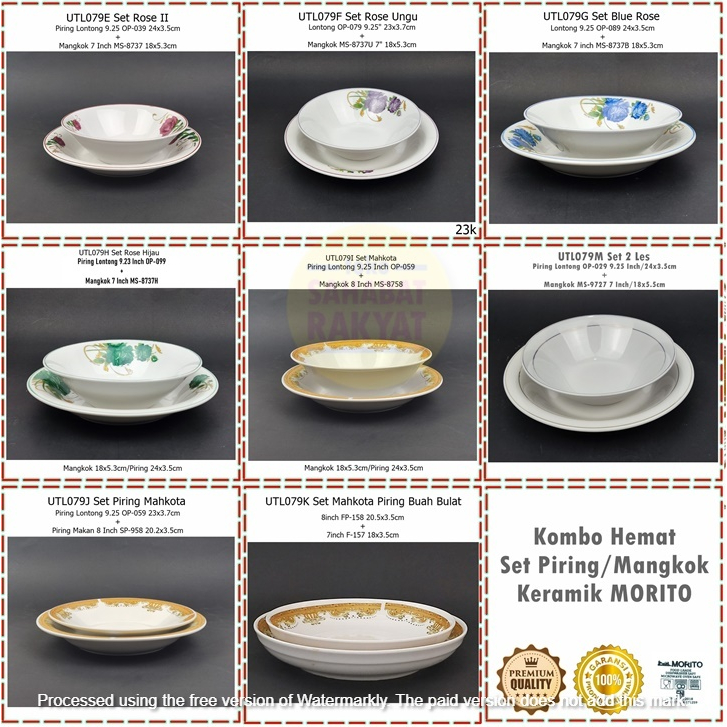 Jual Kombo Hemat!! Set Piring & Mangkok Keramik Morito Rose/Makhota/2 ...