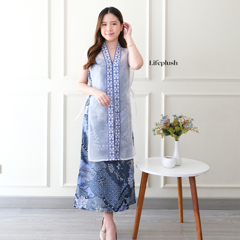 Jual Dress Batik Modern Organza Bordir Mewah Wanita Pesta Kondangan ...