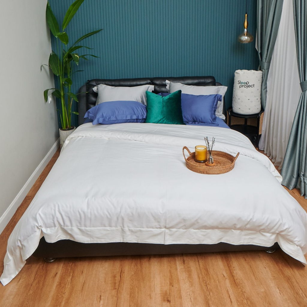 Jual SLEEP PROJECT Bedcover Set LAZUARDI Premium Cotton Plain Kombinasi ...