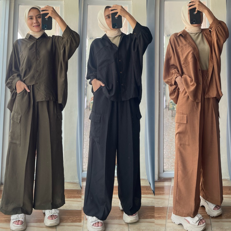 Jual SETELAN TARA SET CARGO POLO LINEN/ONE SET KAMEJA BLOUSE POLO LINEN ...