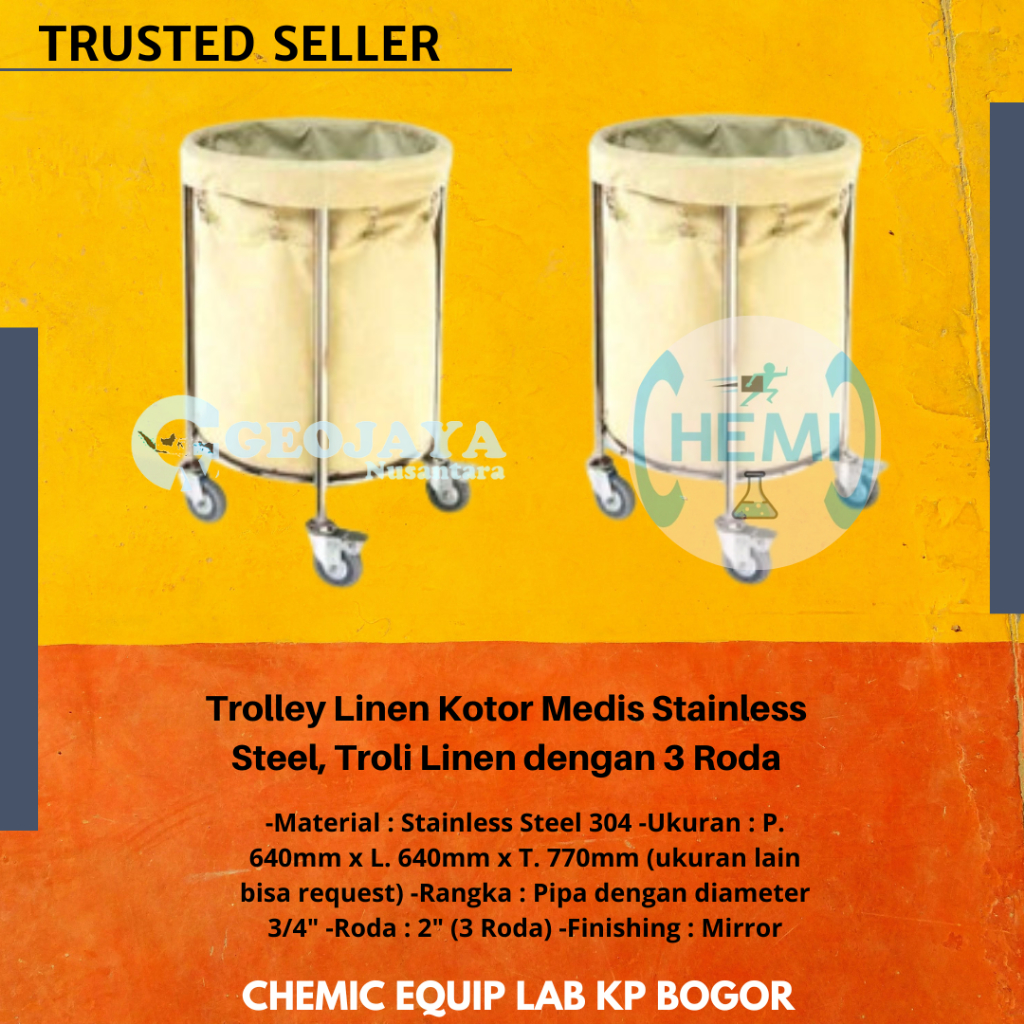 Jual Trolley Linen Kotor Medis Stainless Steel, Troli Linen dengan 3 ...