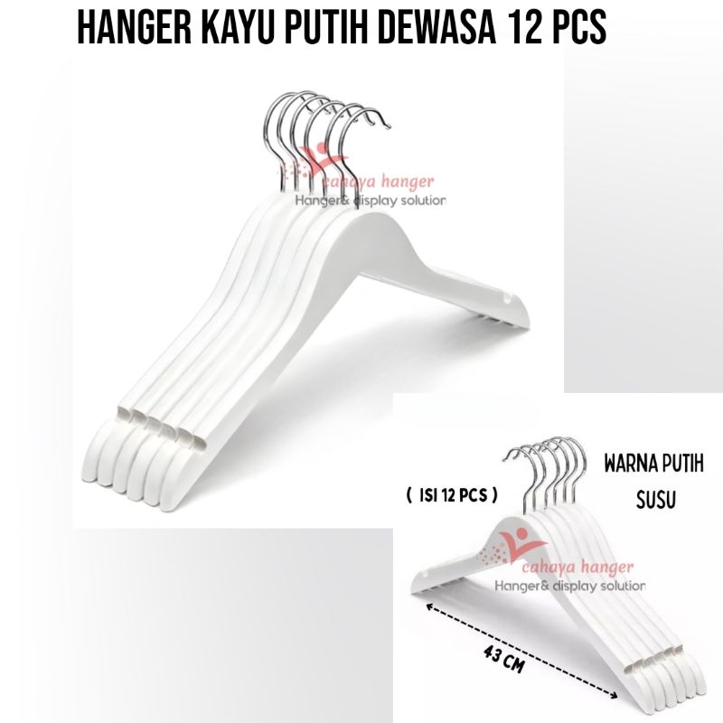 Jual hanger kayu dewasa warna putih lusinan 12 pcs | Shopee Indonesia