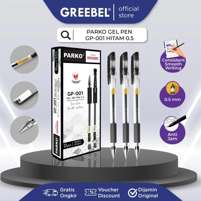 Jual Greebel Parko Gel Pen 001/002 Hitam [ 0.5 ] | Shopee Indonesia