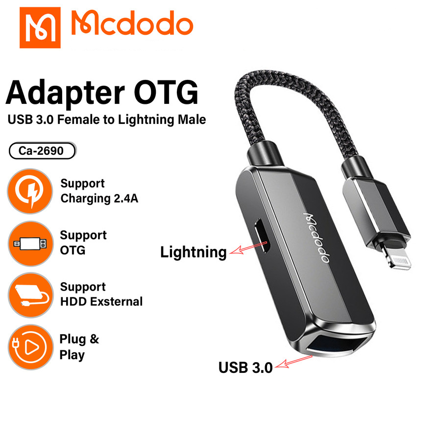 Jual MCDODO OTG Konverter Hardisk Lightning iPhone to USB A Adapter ...
