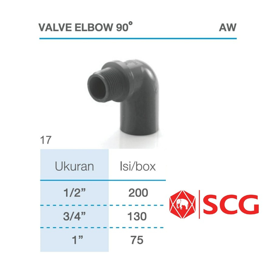 Jual KDL / Knee Drat Luar / Valve Elbow 3/4" AW PVC SCG | Shopee Indonesia