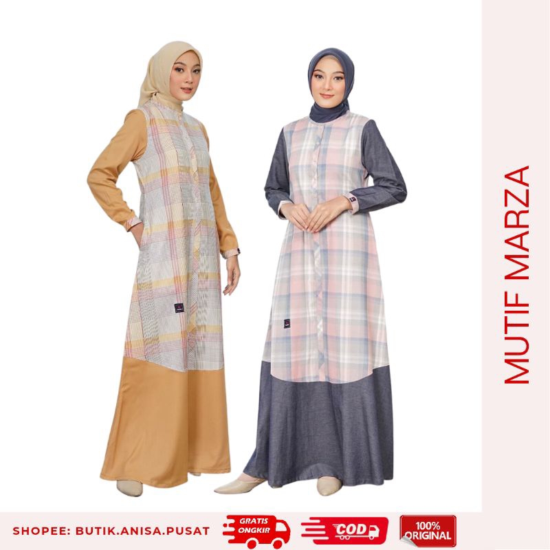 Jual MUTIF Gamis Marza Mustard Peach dan Pink Navy | Shopee Indonesia