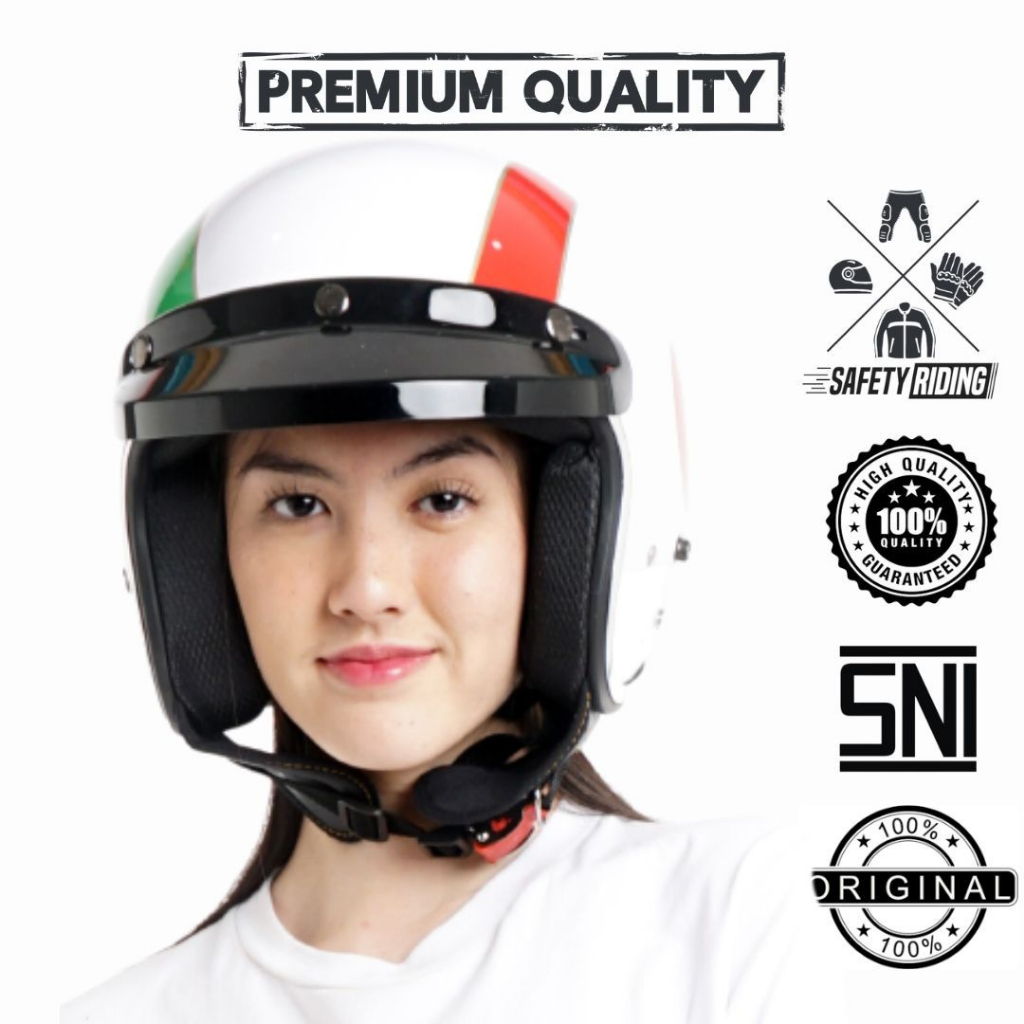 Jual Helm Helem Helmet Bogo Retro Vespa Italian Flag Dewasa Wanita Pria ...