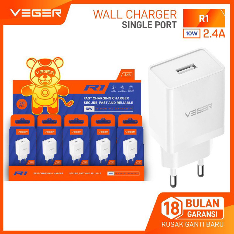Jual Batok Charger VEGER R1 Fast Charger 2.4A 10W PerBox Isi 15pc ...