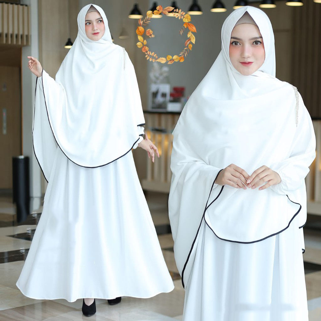Jual Baju Syar'i Kelva Gamis Set Khimar Putih Umroh Lebaran | Shopee ...