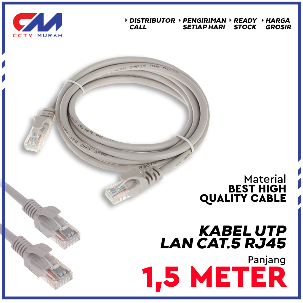 Jual KABEL LAN CAT 5E 1,5M, 2M, 3M, 5M,10M, KABEL LAN RJ45 CAT 5E | Shopee Indonesia