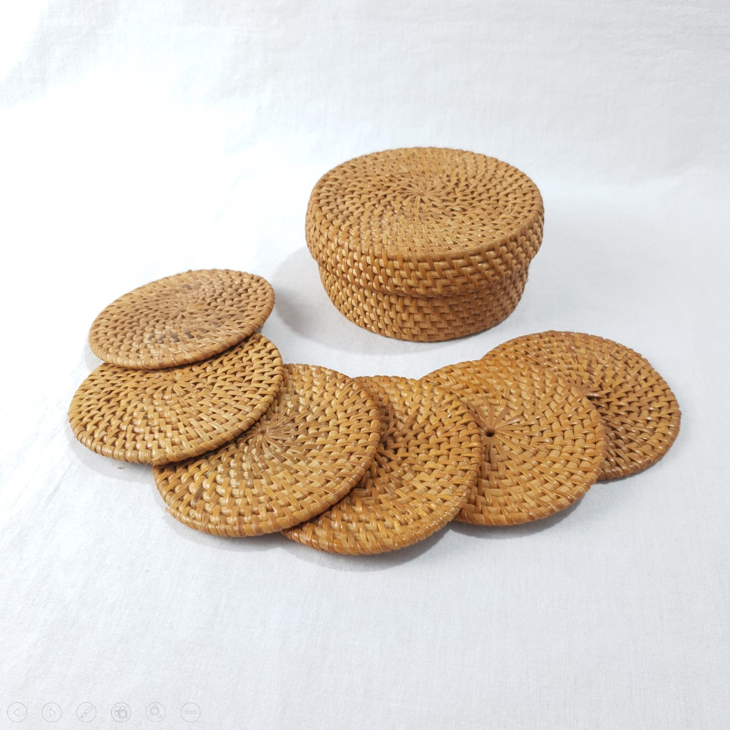 Jual LusioSB Tatakan Gelas Rotan Set Tahan Panas Coaster Set Rattan ...