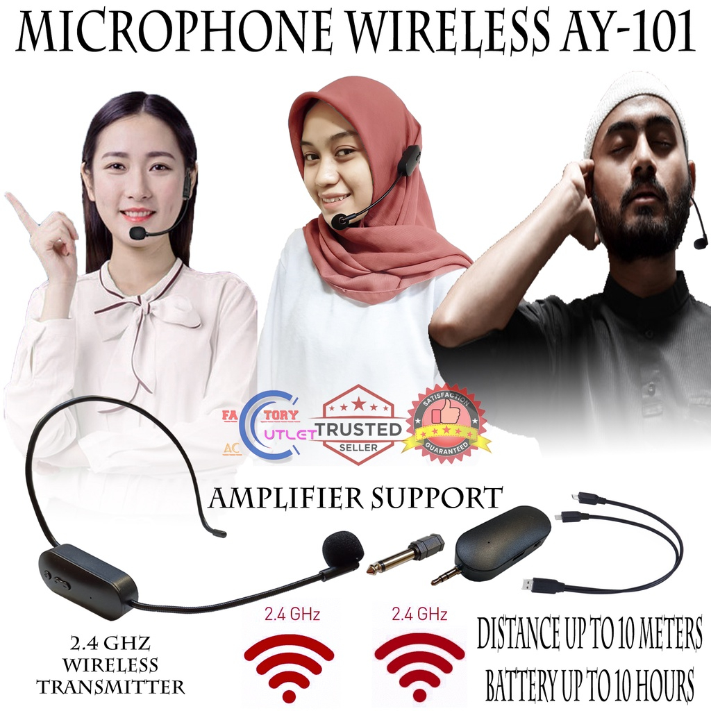 Jual Microphone Mic Clip On Wireless Bando Mikrofon UHF Headset Profesional Untuk Imam Masjid ...