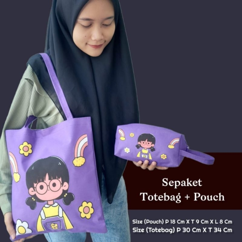 Jual ONE SET TOTEBAG WANITA DAN POUCH SABLON KANCING PEREKAT | Shopee ...