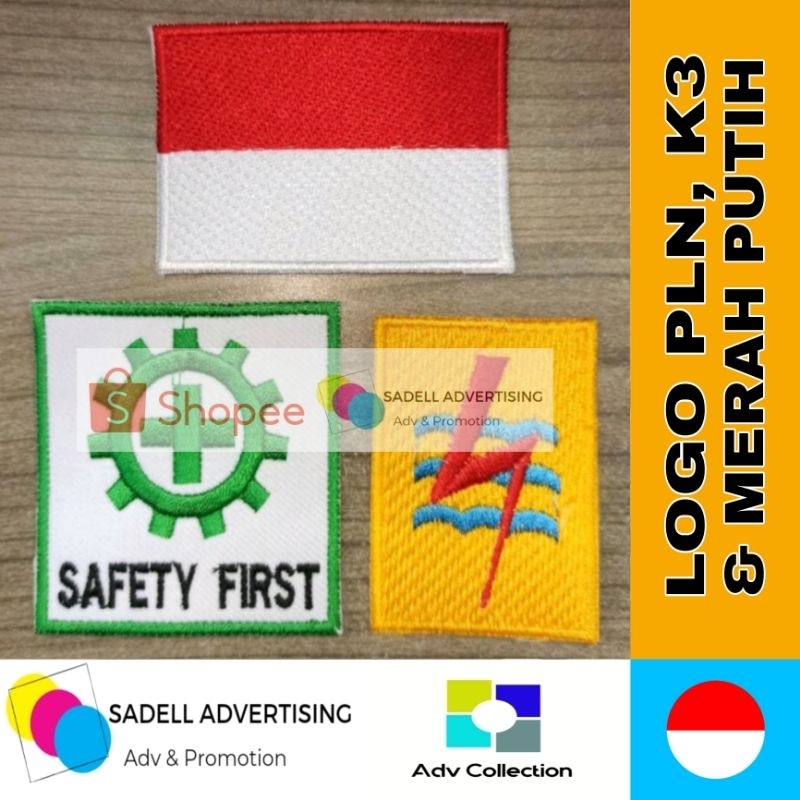 Jual Logo Safety PLN Merah Putih Emblem Safety PLN Merah Putih Bordir ...