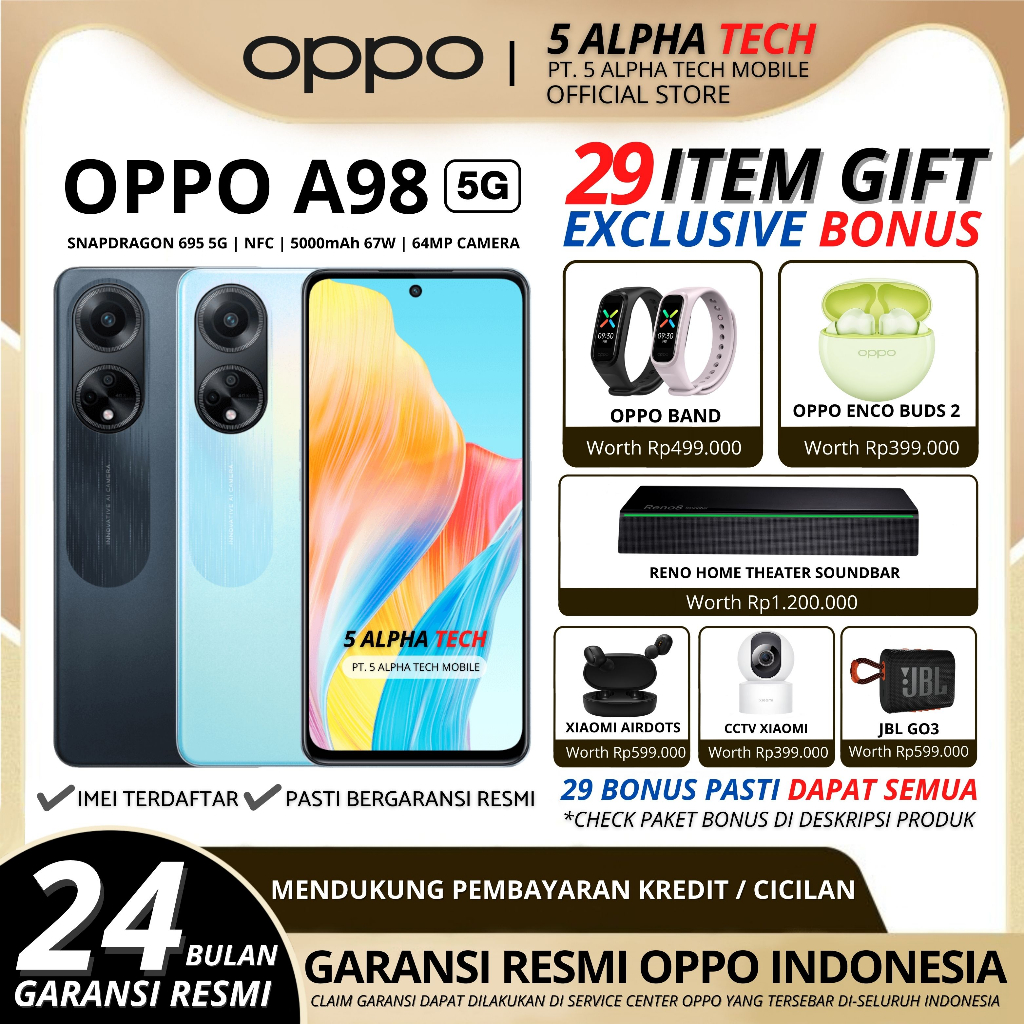 Jual OPPO A98 5G NFC 8/256GB ( +8GB Extended RAM ) Garansi Resmi Oppo | Shopee Indonesia