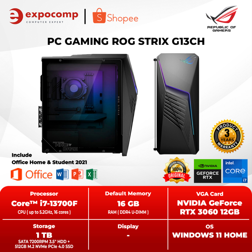 Jual ASUS PC GAMING ROG STRIX G13CH-7F1153607WSO CORE i7-13700F RTX3060 ...