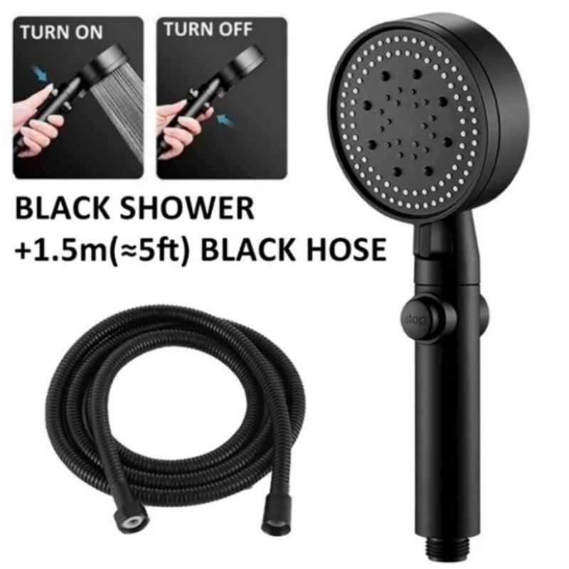 Jual Paket Kepala Shower Hitam 5 Mode + Selang 150CM Flexible Kamar Mandi | Shopee Indonesia