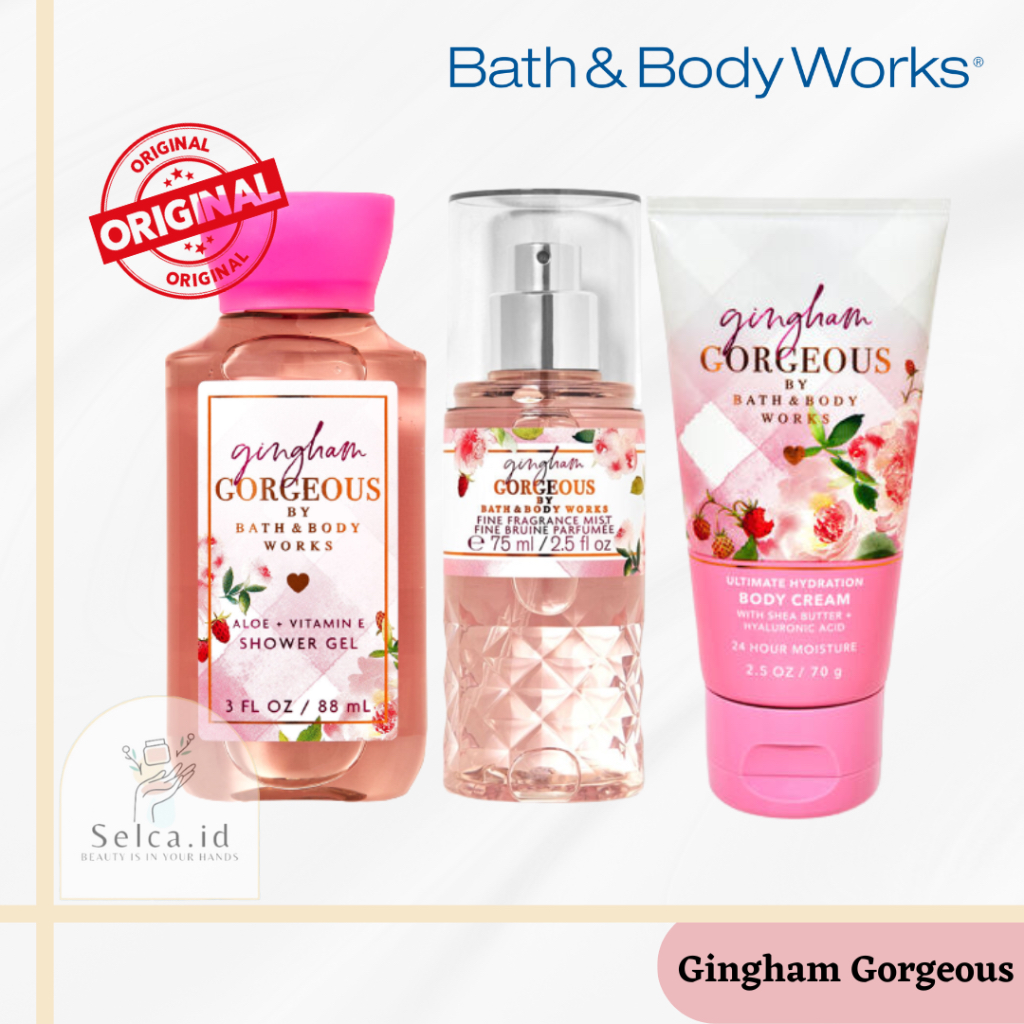 Jual BBW Travel Size Gingham Gorgeous Body Mist/ Body Cream/ Shower Gel ...
