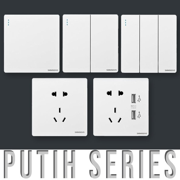 Jual Saklar Dinding Putih Premium, White Brushed 1/2/3 Gang 1 Way, Stop ...