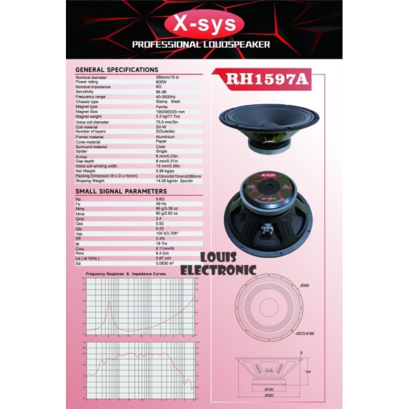 Jual Speaker Komponen X-sys RH1597A 15 Inch RH 1597A Xsys RH 1597 ...