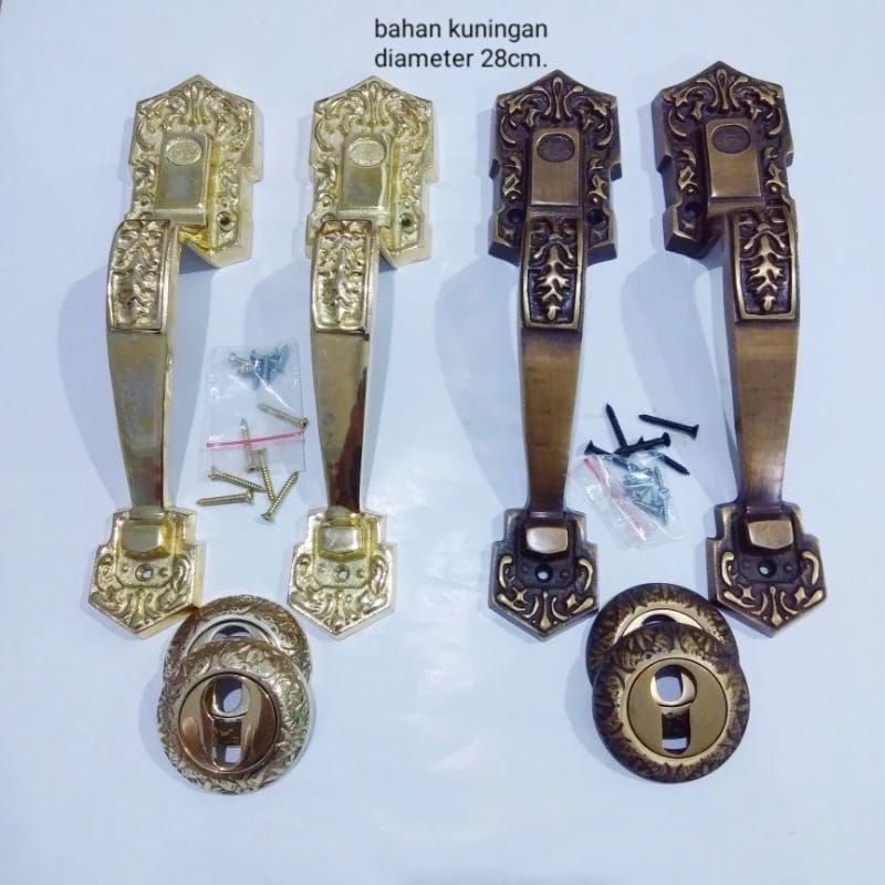 Jual Handle pintu rumah full kuningan sekaligus lubang kunci antik ...