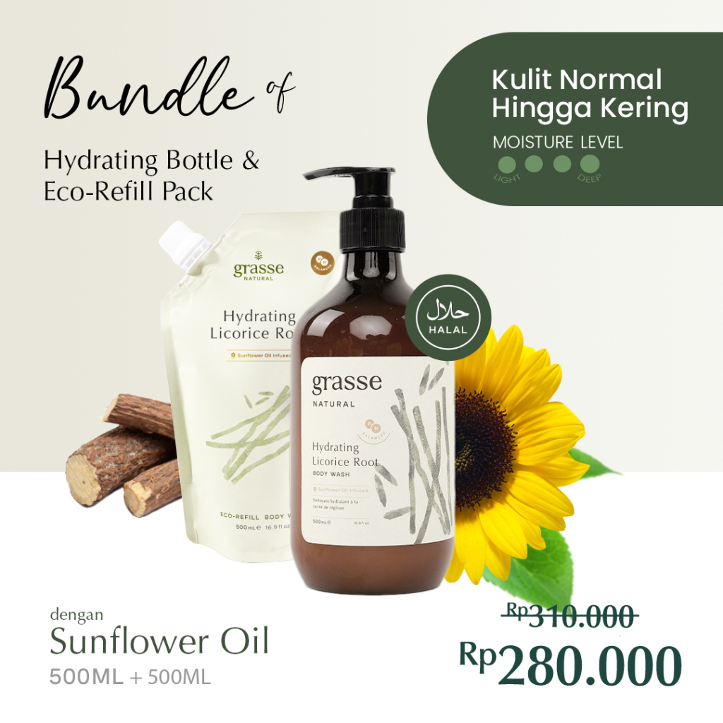 Jual Grasse Natural Body Wash - Hydrating + Eco Refill Bundle 1000ML | Shopee Indonesia