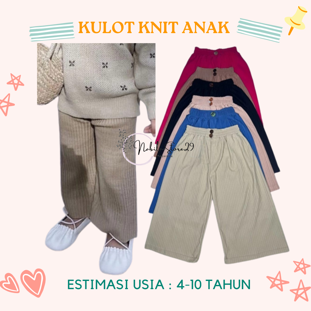 Jual Kulot Knit Hornet Anak Perempuan Estimasi Usia : 4-10 Tahun ...