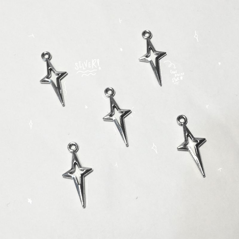 Jual [MIN 15 ribu | isi 10 pcs] silver four point star pendant charm ...