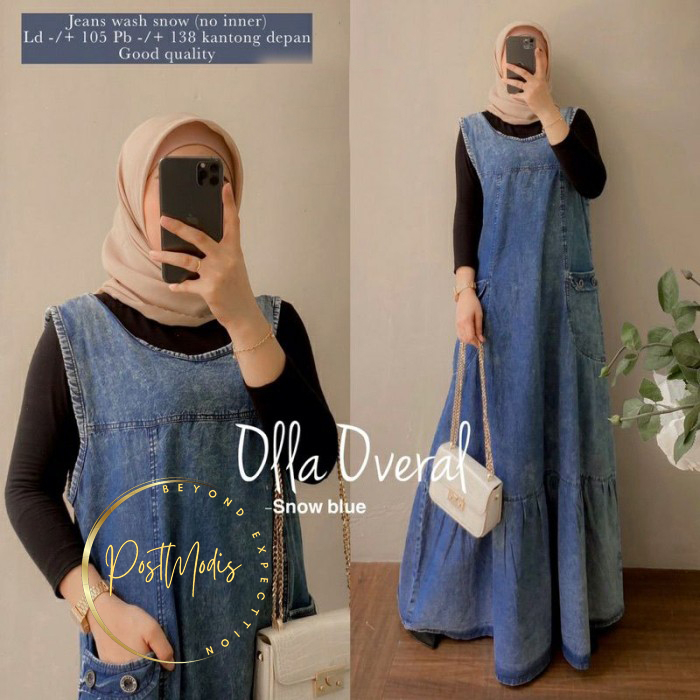 Jual OLLA OVERALL PANJANG MUSLIM SOFT JEANS SNOW BLUE DAN SNOW BLACK ...