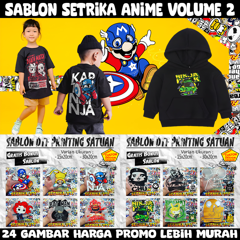 Jual Sablon setrika sablon DTF motif anime Vol 2 sablon kaos tinggal ...