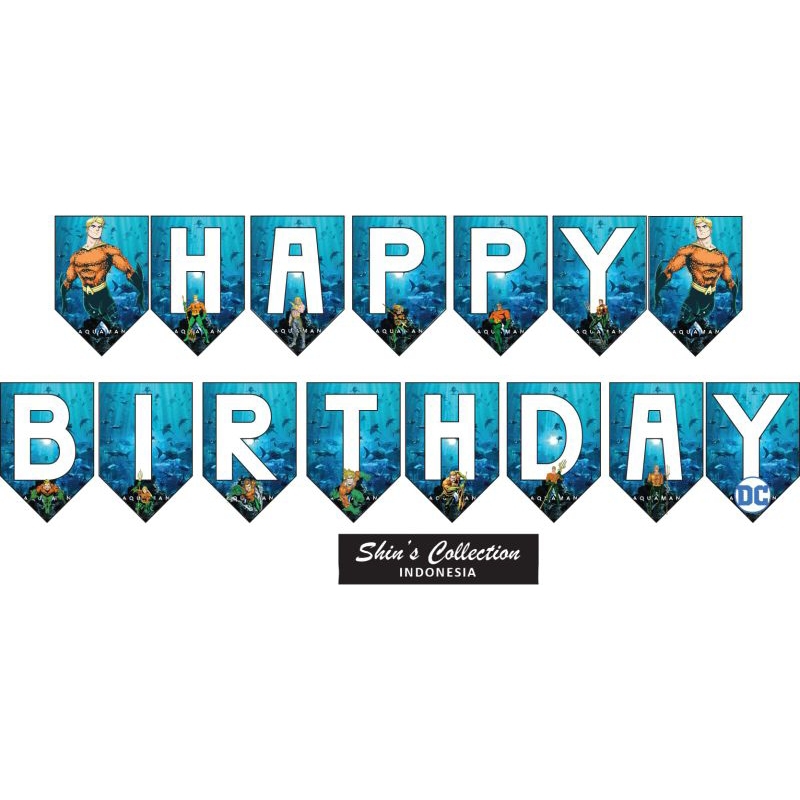 Jual Banner bunting flag happy birthday ulang tahun Aquaman Cartoon ...